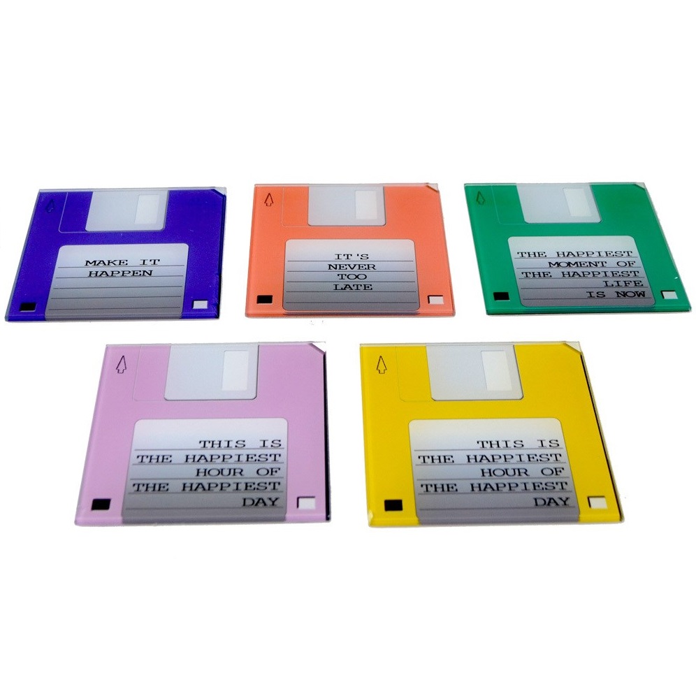 Old-School Floppy Discs Glass Coaster Set of 6 - RetroFestive.ca