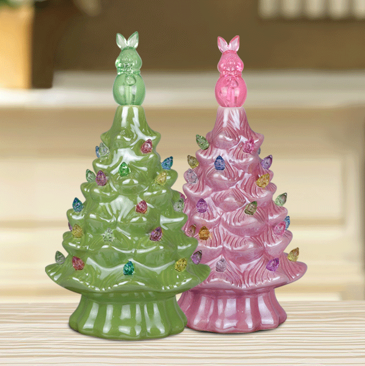 Small Ceramic Easter Tree with Plastic Bunny Topper | RetroFestive.ca