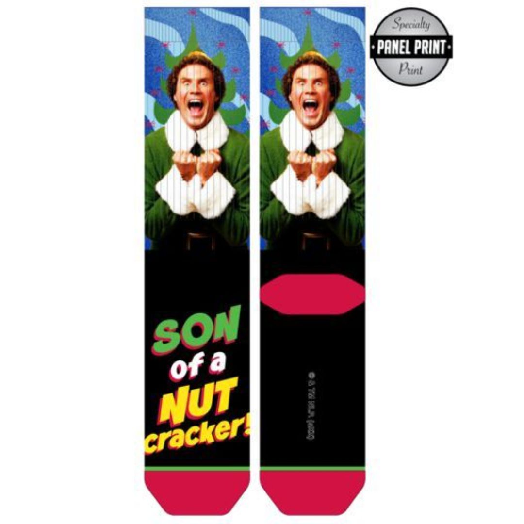 Elf "Son of a Nutcracker" Panel Print Crew Socks by Bioworld ...