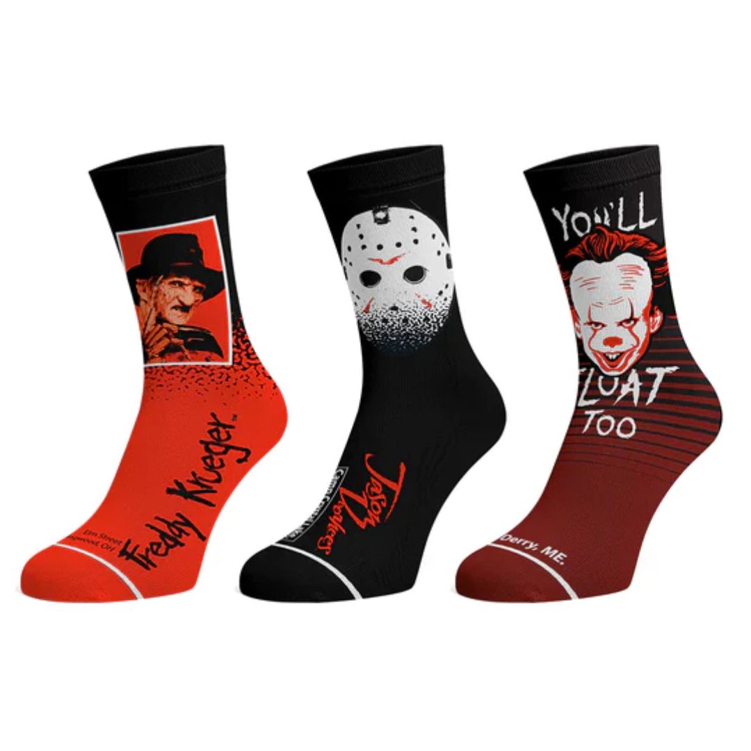 Classic Horror Characters 3-Pair Pack of Men's Crew Socks in Retro TV ...
