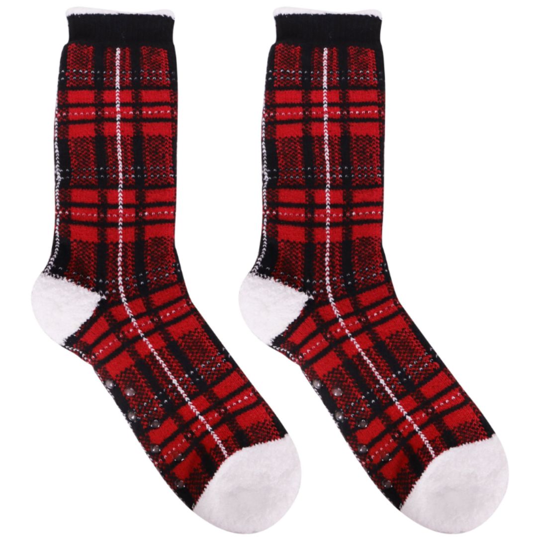 Cozy Red and Black Plaid Double Layer Socks - RetroFestive.ca
