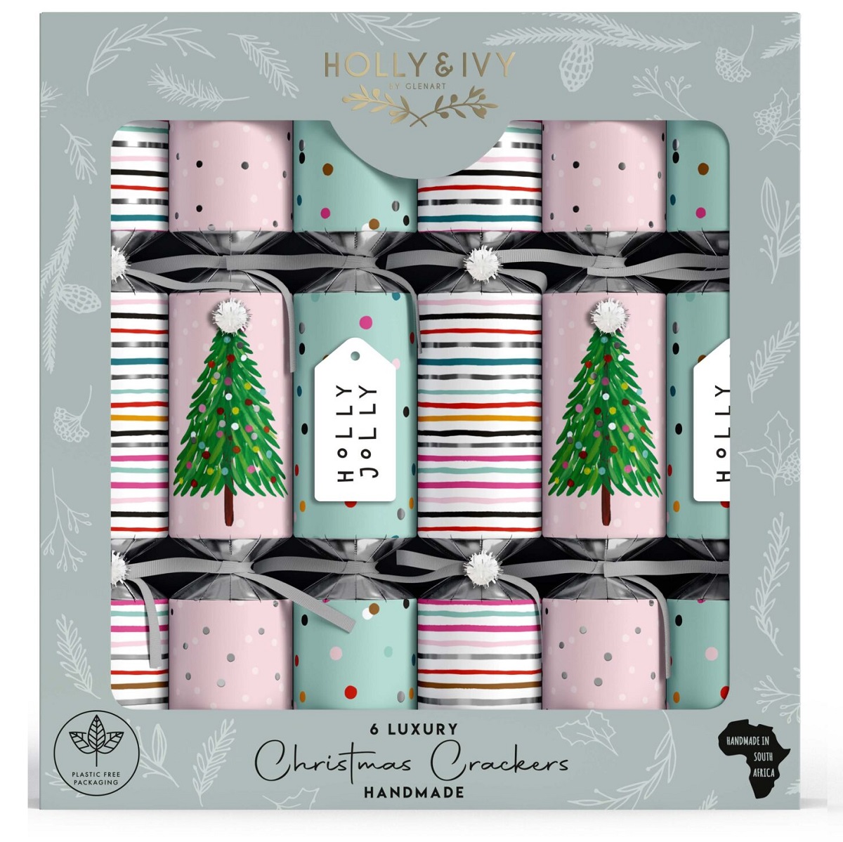 Luxury Christmas Crackers (Holly Jolly Motif) - Box of 6 - RetroFestive.ca