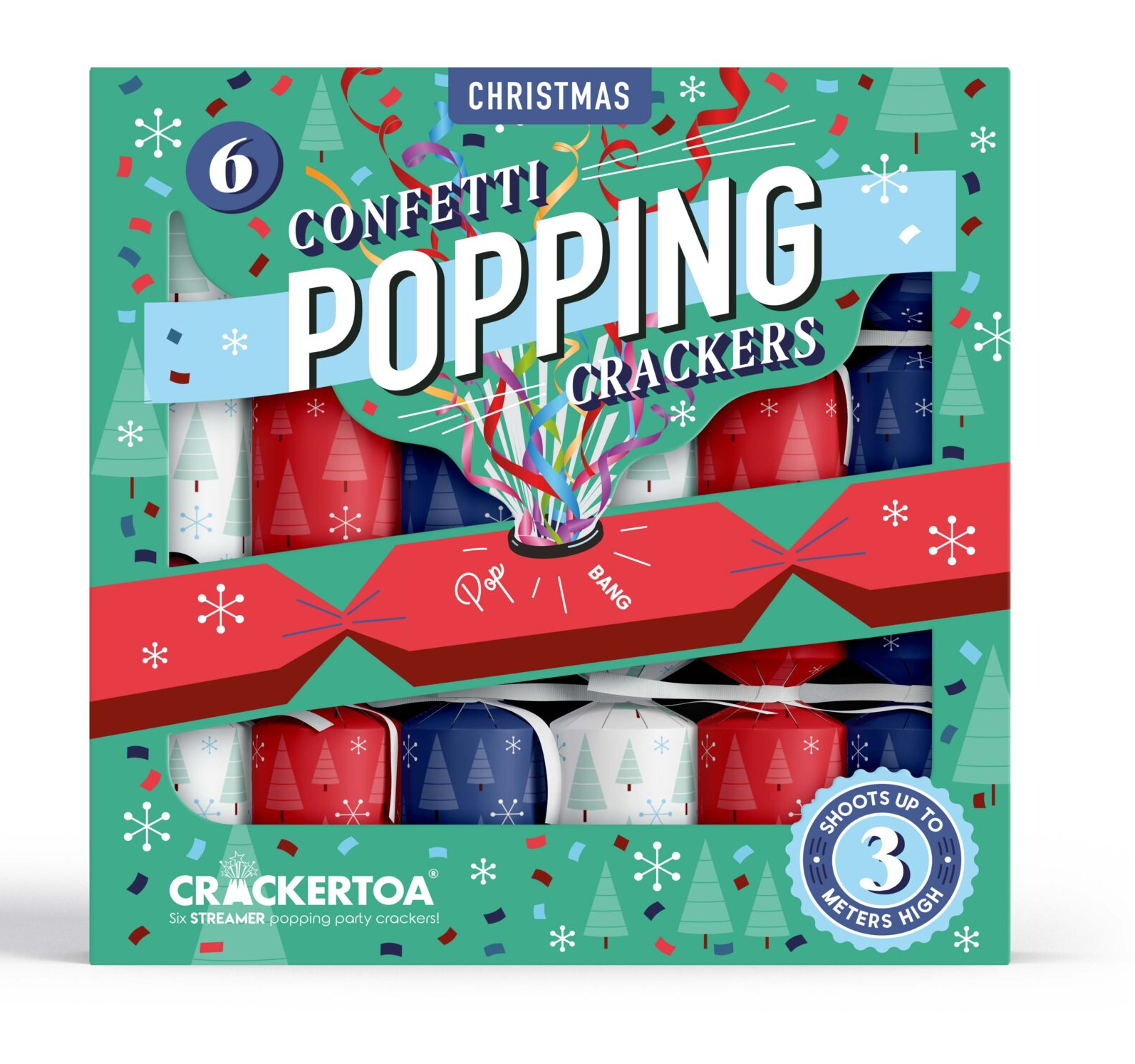 Confetti Popping Christmas Crackers - Box of 6 - RetroFestive.ca