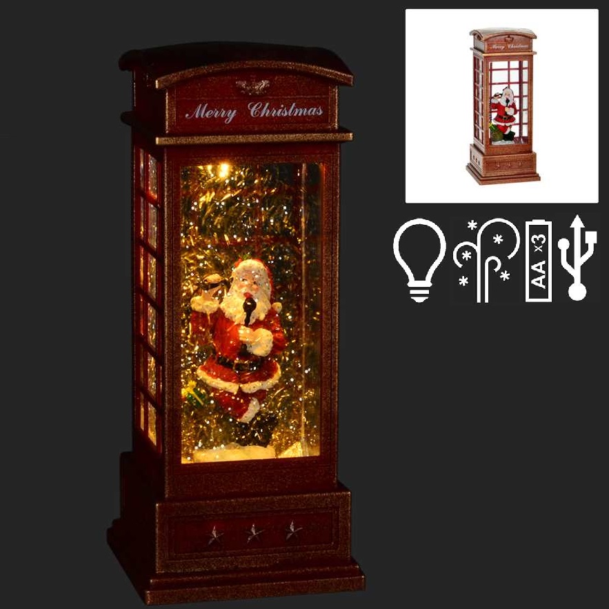 10" Red LED Phone Booth with Santa Canada | RetroFestive.ca