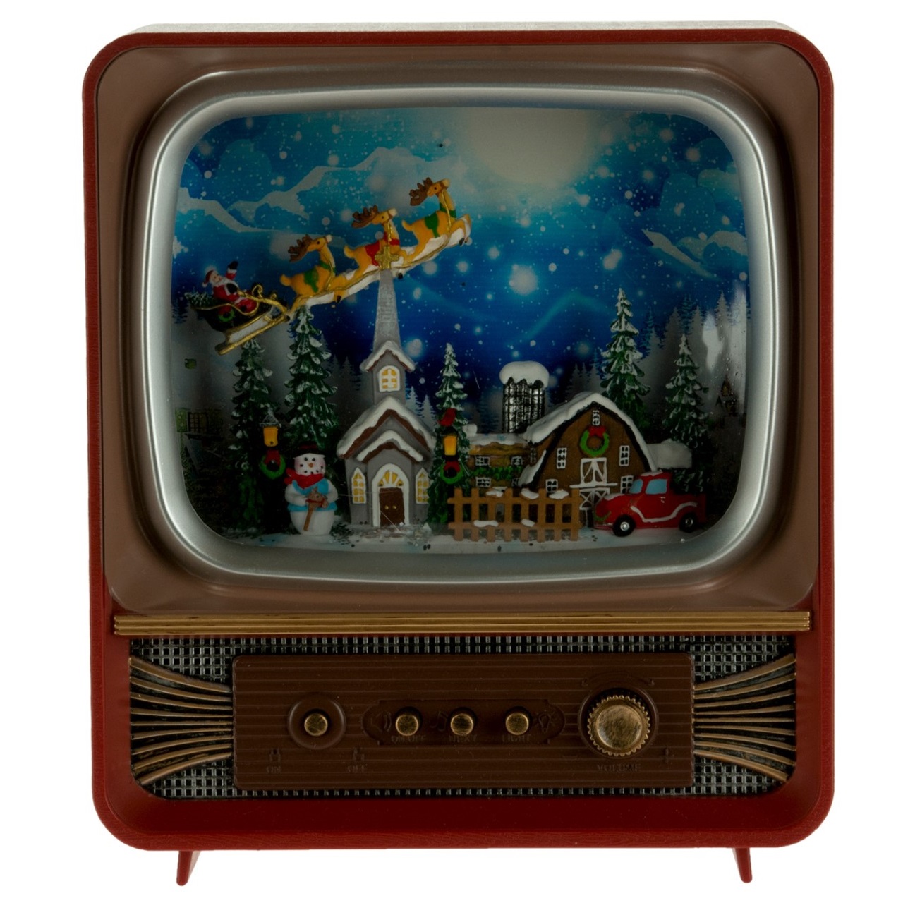 Flying Santa LED TV Glitter Globe w/ Town Canada | RetroFestive.ca