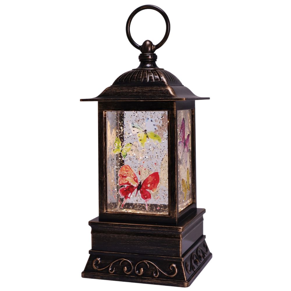 10.5-Inch Watercolour Butterflies Glitter Lantern - RetroFestive.ca
