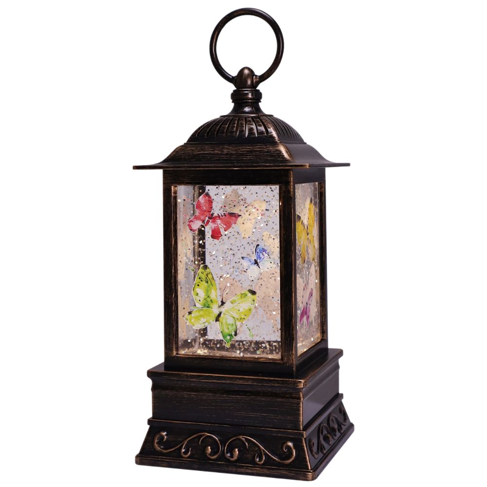 10.5-Inch Watercolour Butterflies Glitter Lantern - RetroFestive.ca
