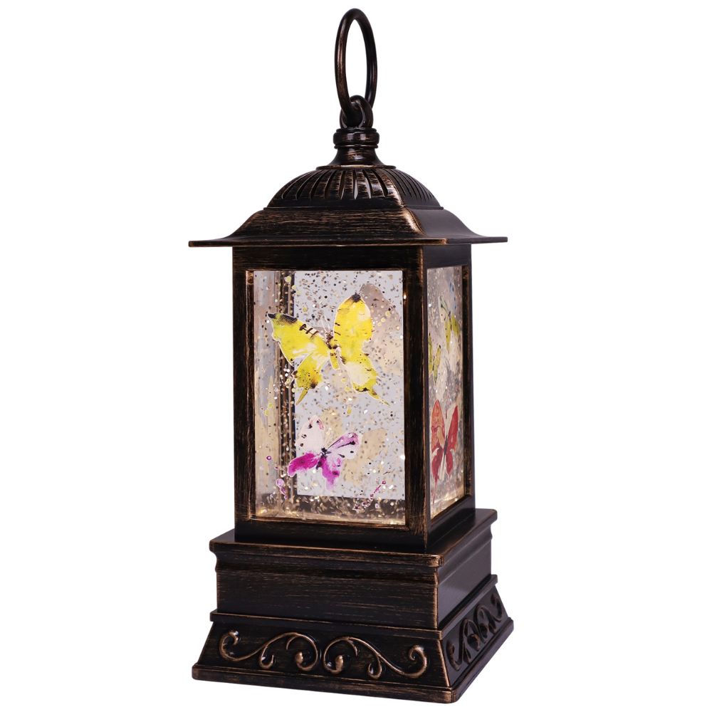 10.5-Inch Watercolour Butterflies Glitter Lantern - RetroFestive.ca