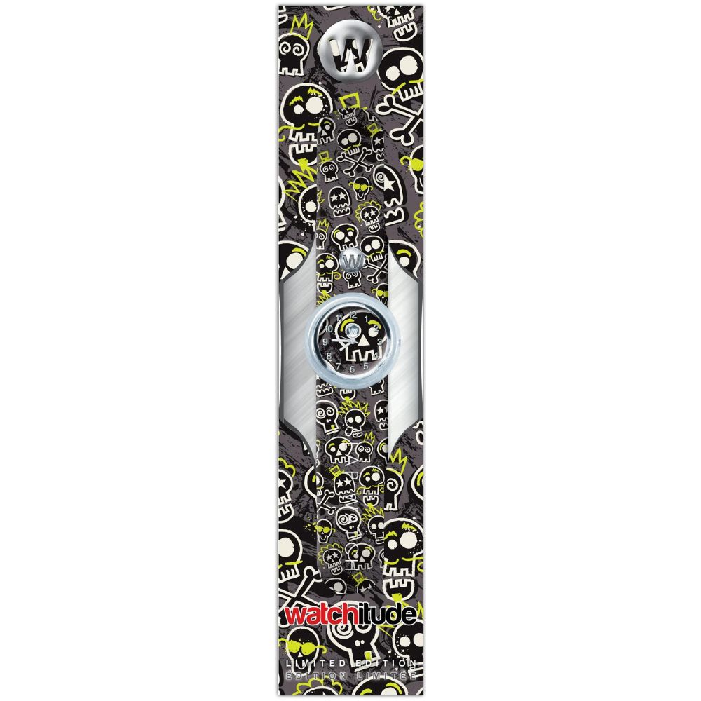 Slap Bracelet Watch by Watchitude - Skull Party - RetroFestive.ca