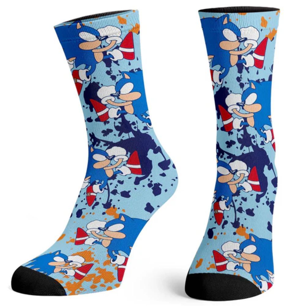 Sega Sonic The Hedgehog Classic Splatter Sublimated Socks by Bioworld ...