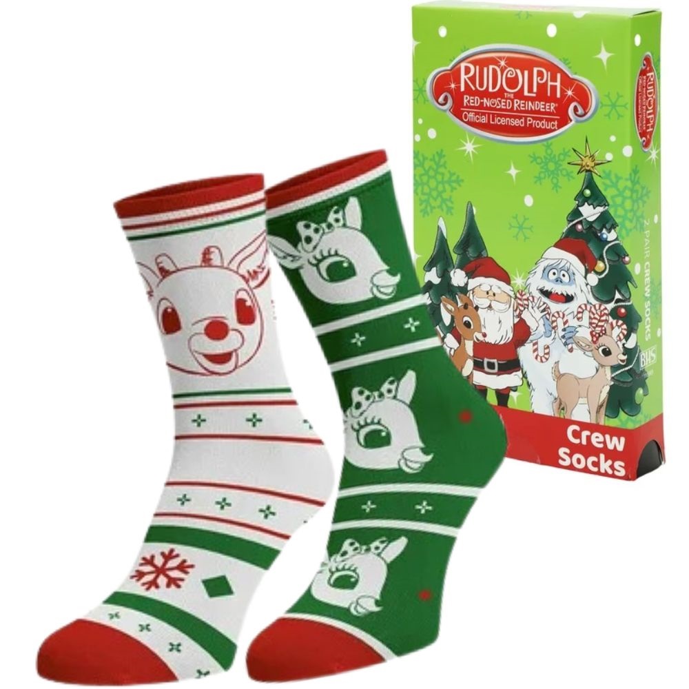 Rudolph Crew Socks 2-Pair Pack in VHS Box by Bioworld - RetroFestive.ca