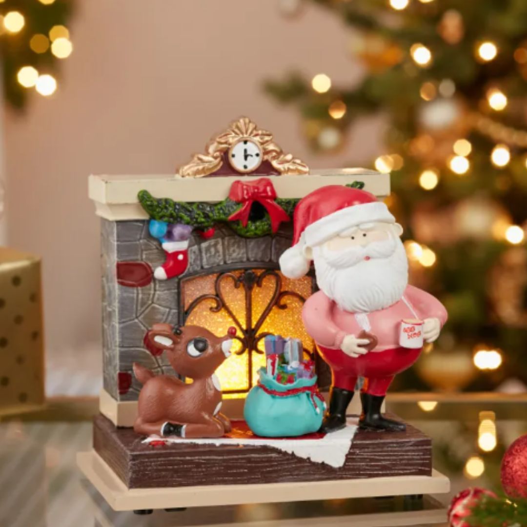 Rudolph and Santa Fireplace Scene Light Up Musical Tabletop Piece ...