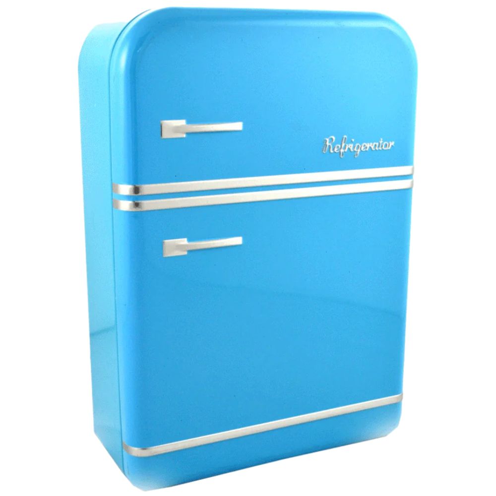 Retro Refrigerator Tin Storage Box - Blue - RetroFestive.ca