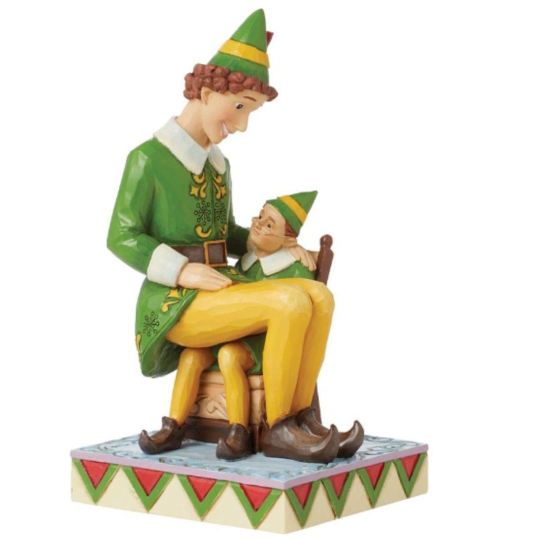Buddy Elf Sitting on Papa Elf Figure by Jim Shore - RetroFestive.ca