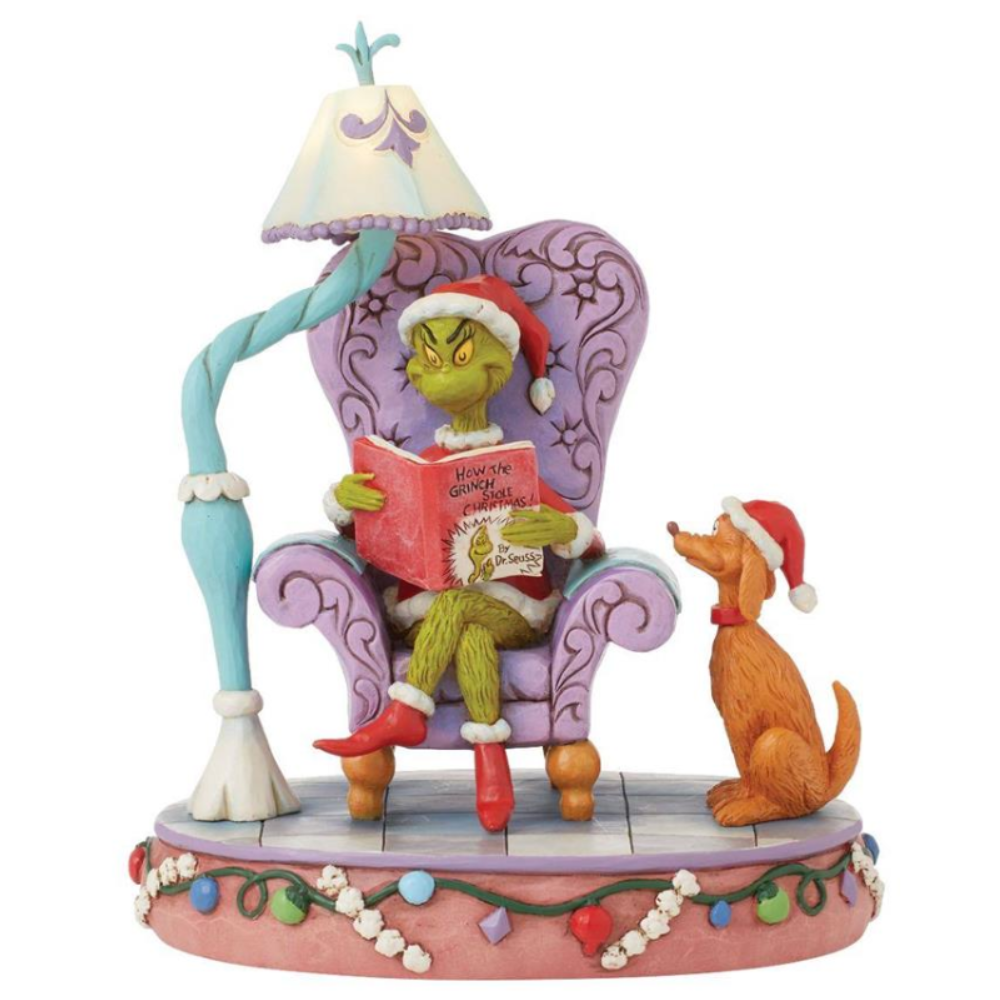 Grinch in Chair Reading Jim Shore Figure Canada | RetroFestive.ca
