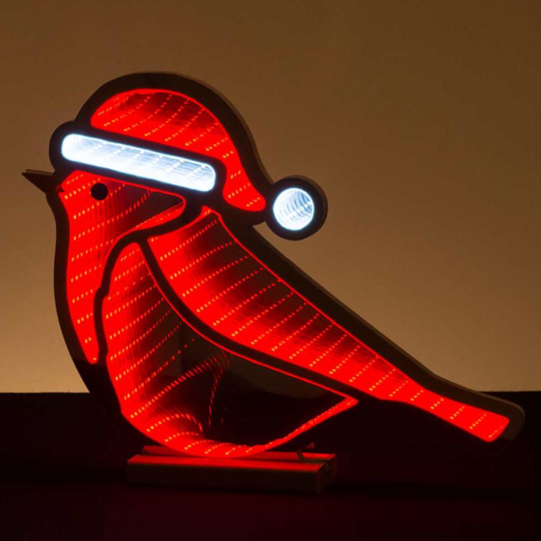 15-Inch Cardinal with Santa Hat LED Infinity Light with Base ...