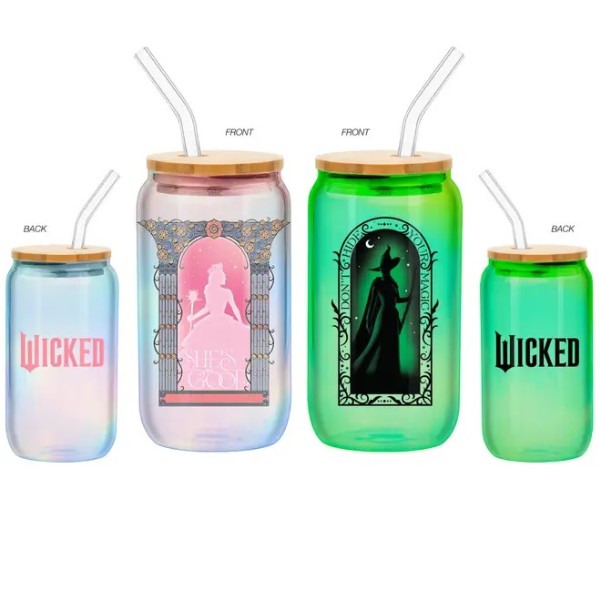 Wicked Glinda and Elphaba Set of 2 Glass Tumblers with Lids & Straws ...