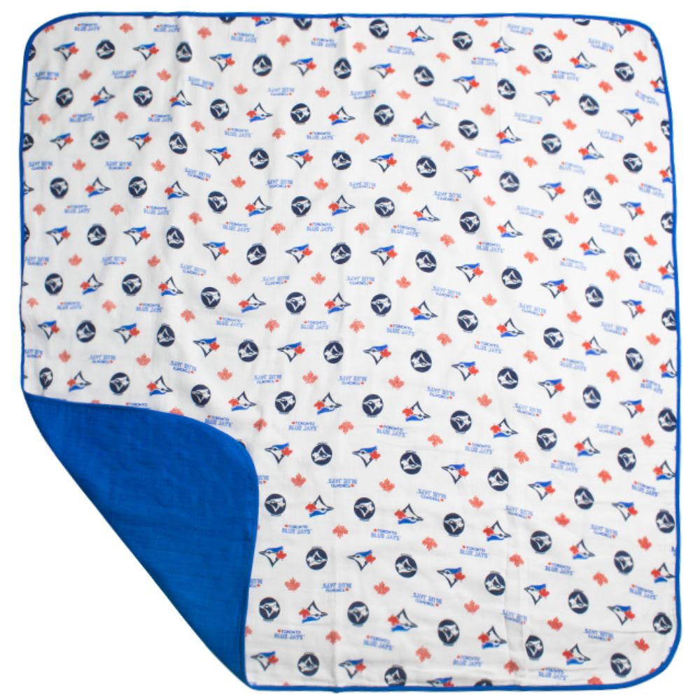 Toronto Blue Jays Reversable Muslin Baby Blanket - RetroFestive.ca