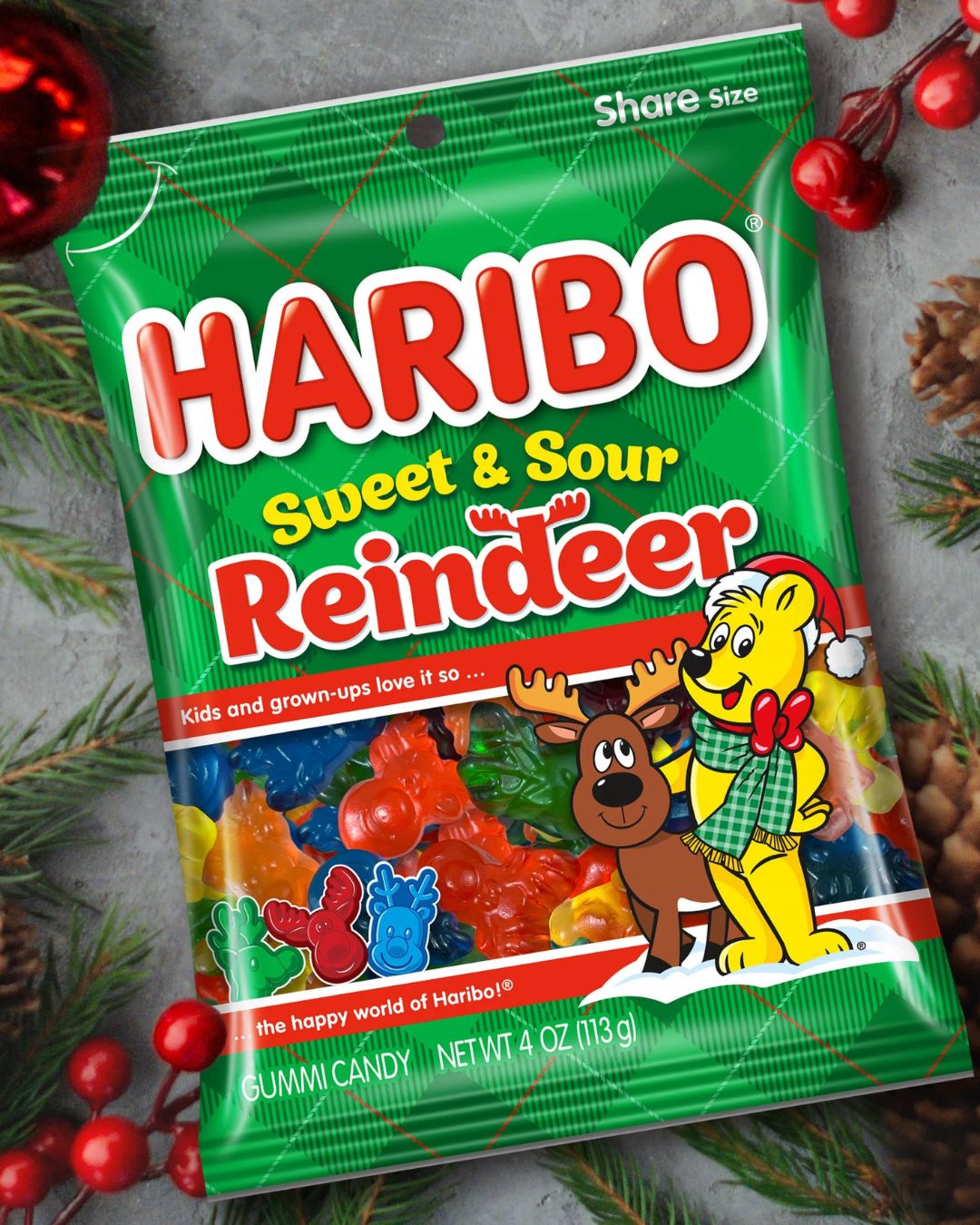 Sweet & Sour Reindeer by Haribo 4oz - RetroFestive.ca