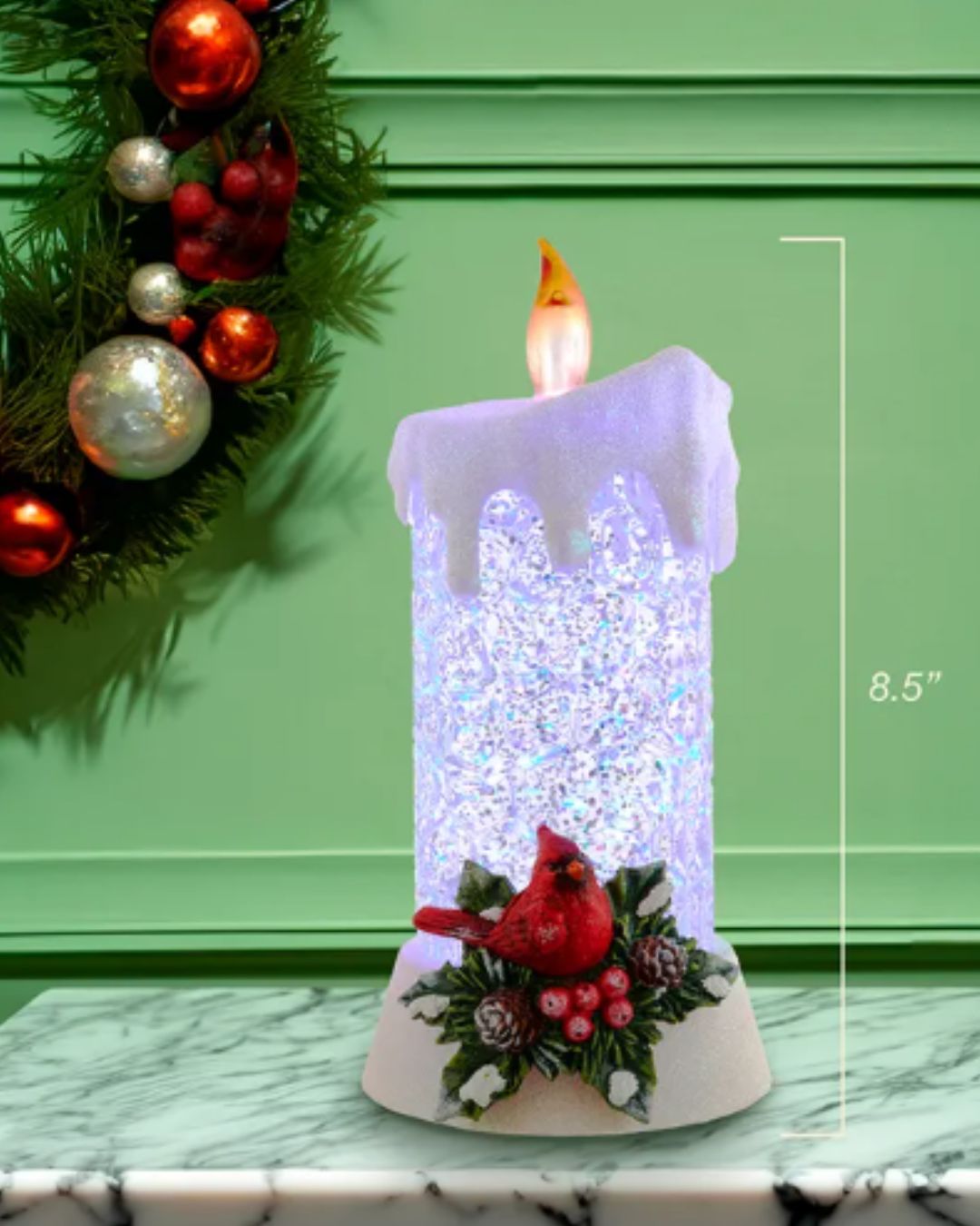 Cardinal LED Swirling Glitter Candle - RetroFestive.ca