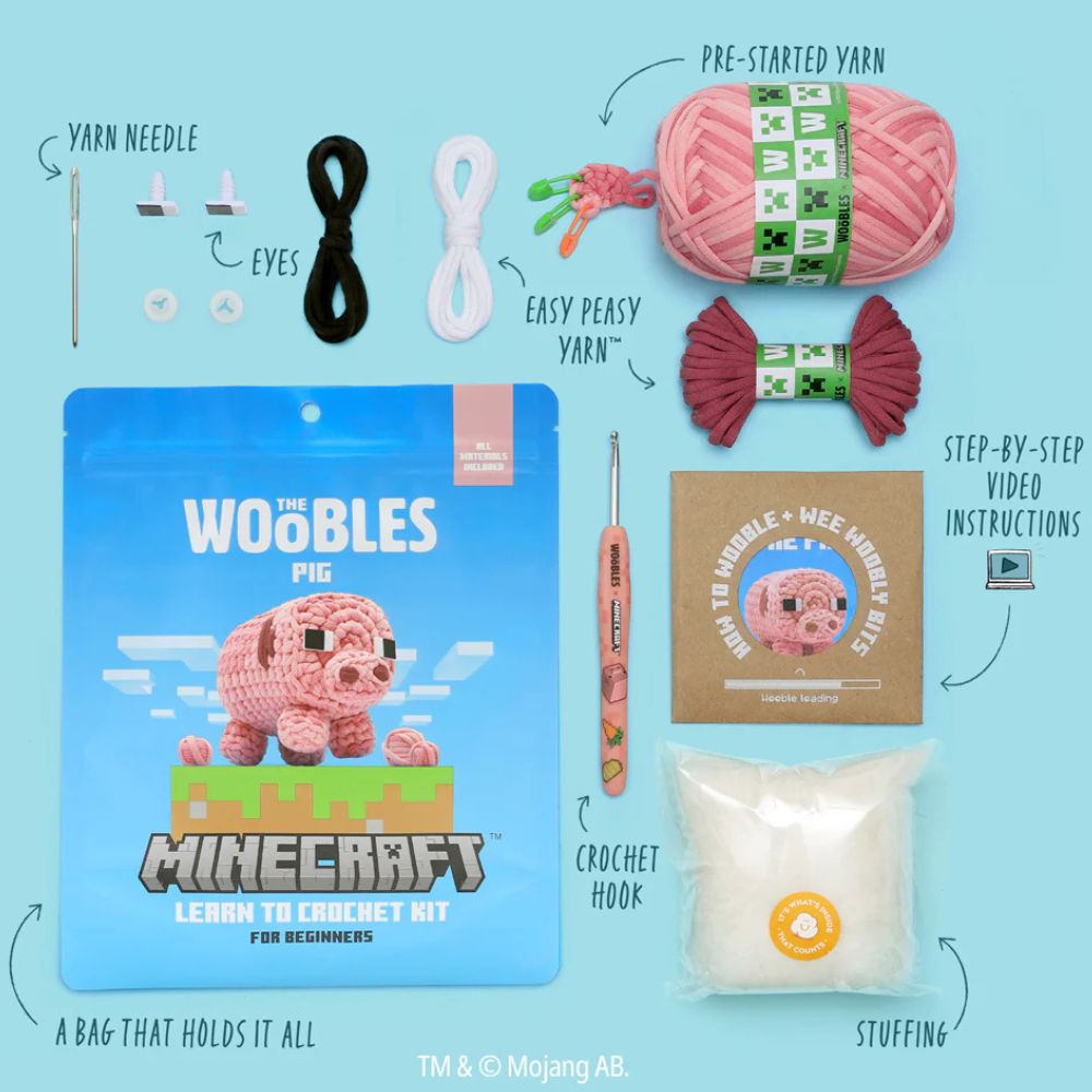 The Woobles: Minecraft - Beginner Crochet Kit (The Pig) - RetroFestive.ca