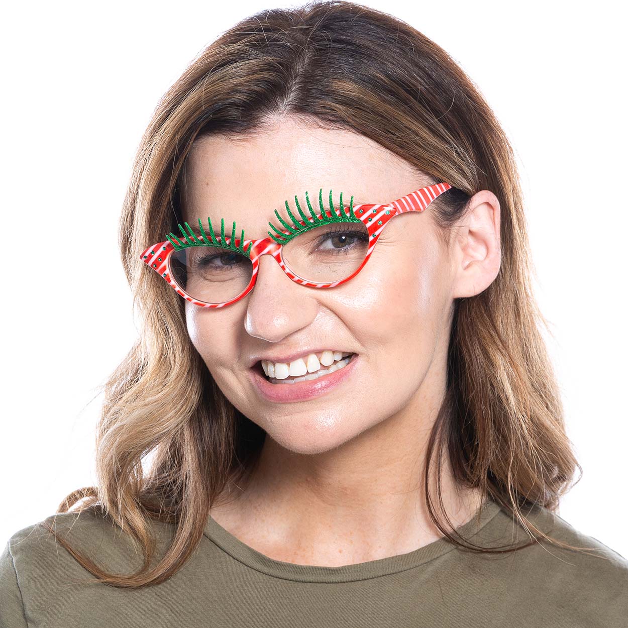Candy Cane Fashion Glasses with Lashes - RetroFestive.ca