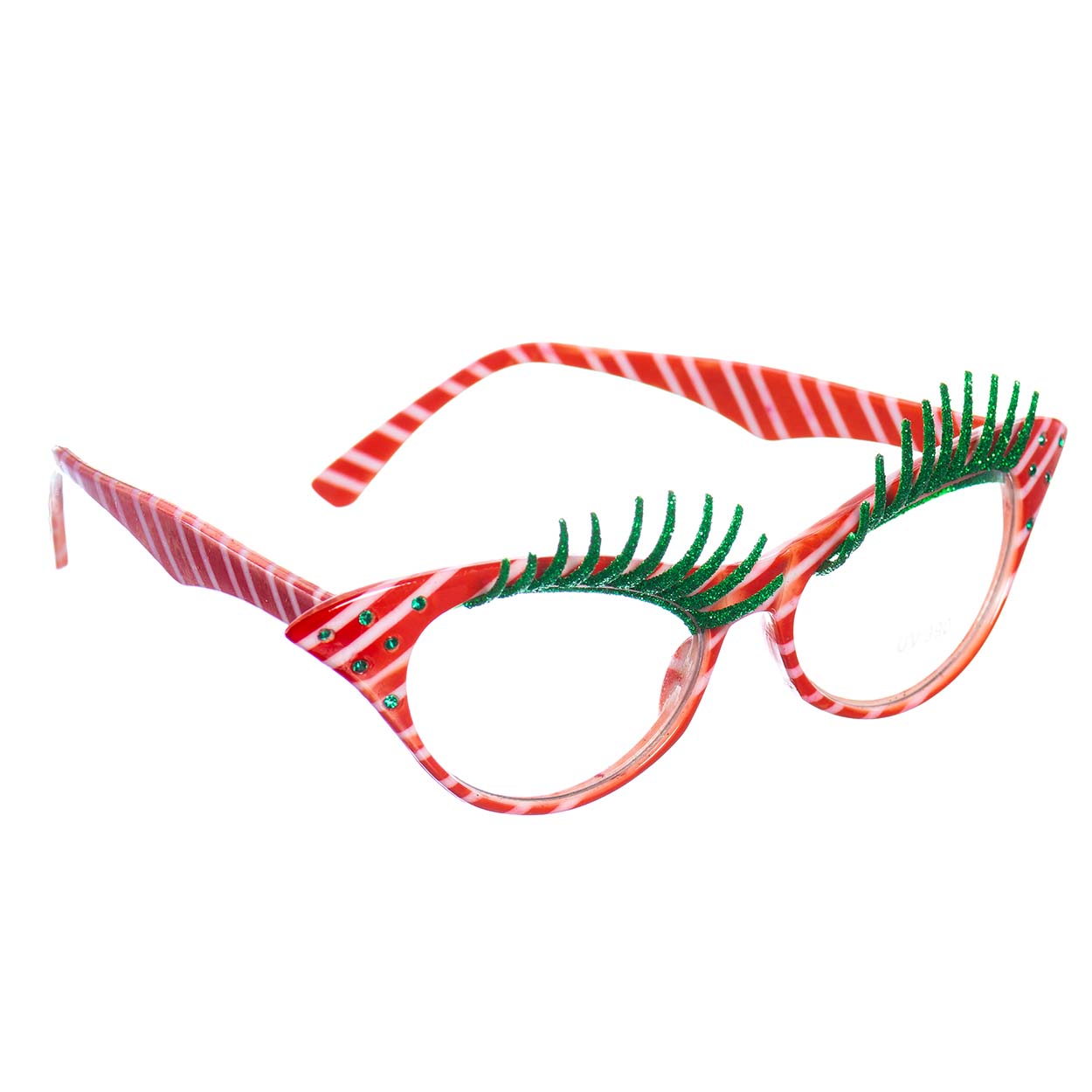 Candy Cane Fashion Glasses with Lashes - RetroFestive.ca
