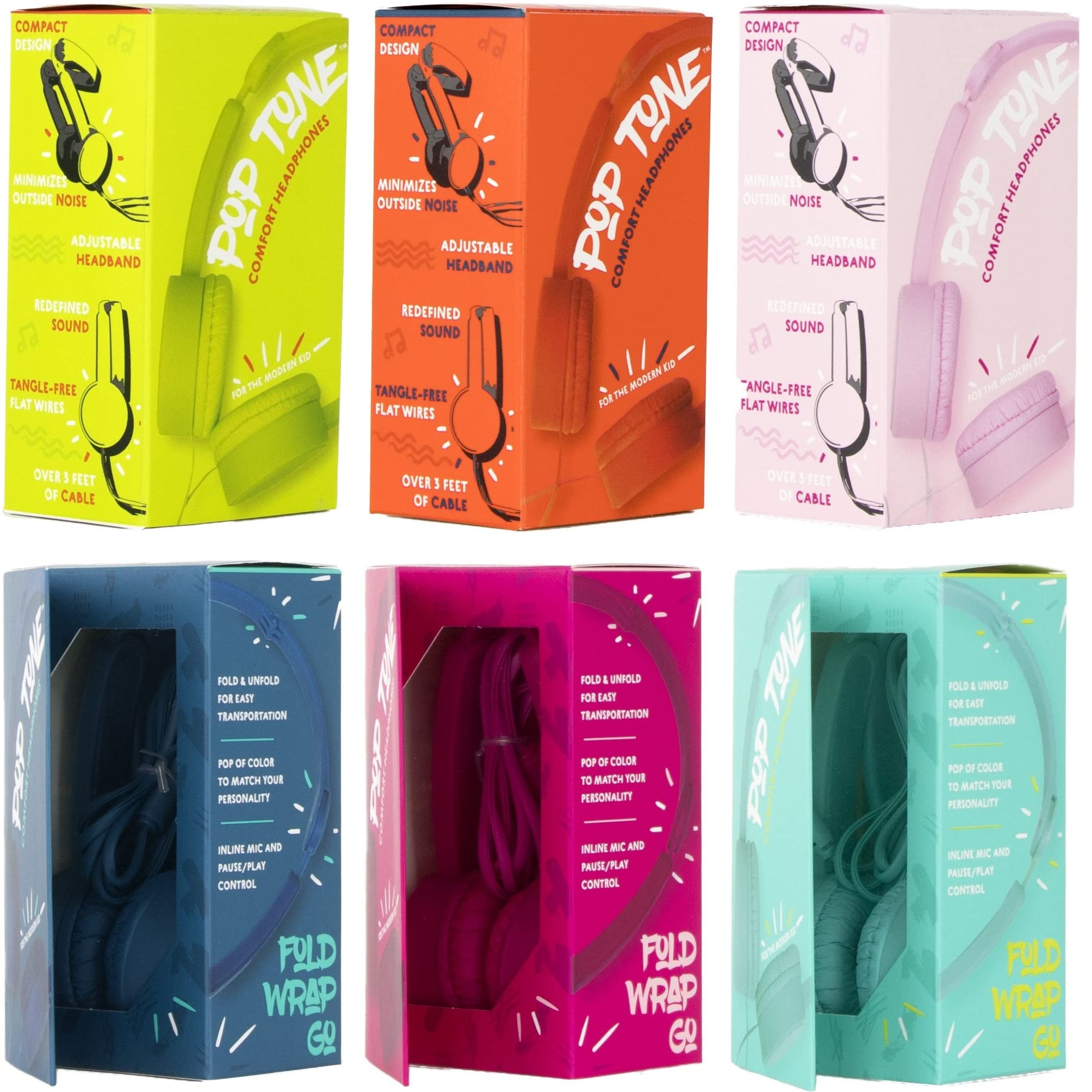 PopTones Foldable Headphones in 6 Retro Colours - RetroFestive.ca