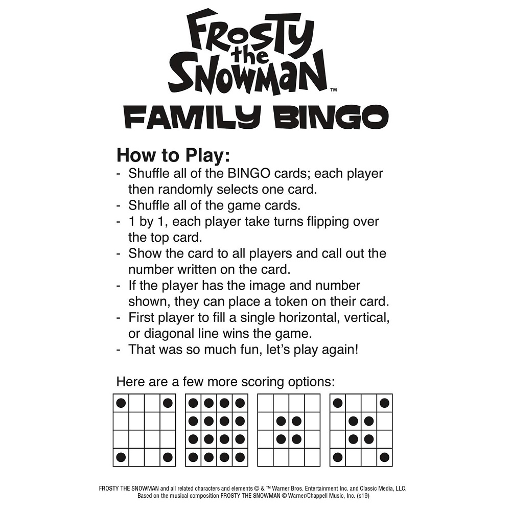 Frosty The Snowman Family Bingo - RetroFestive.ca