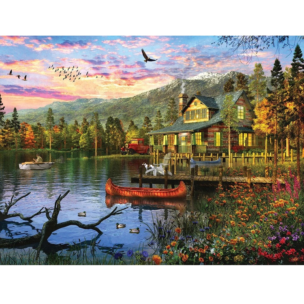 Sunset Cabin Jigsaw Puzzle by White Mountain | RetroFestive.ca