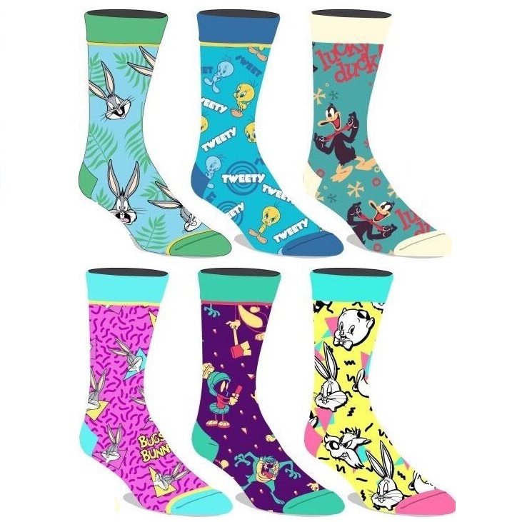 Looney Tunes 6-Pair Pack of Crew Socks by Bioworld - RetroFestive.ca