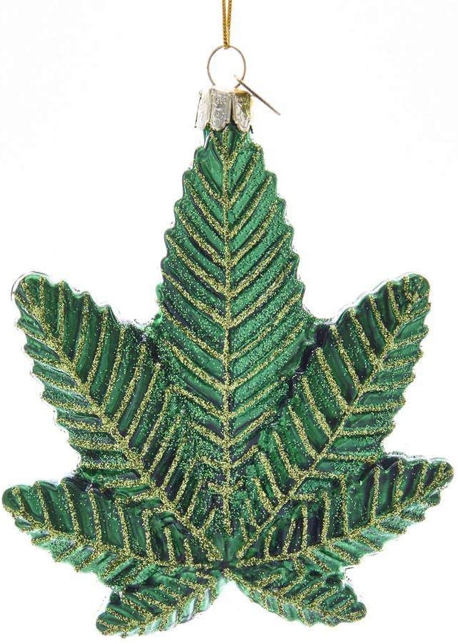 Canadian Cannabis Pot Leaf Glass Ornament - RetroFestive.ca