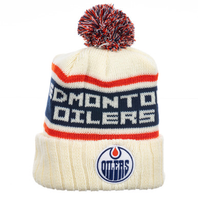 NHL Edmonton Oilers White, Orange and Navy Cuffed Knit Toque with Pom ...