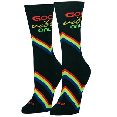 Good Vibes Only Crew Socks for Women by Cool Socks - RetroFestive.ca