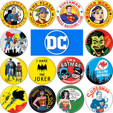 Retro DC Comics Justice League 1.25-Inch Buttons - RetroFestive.ca