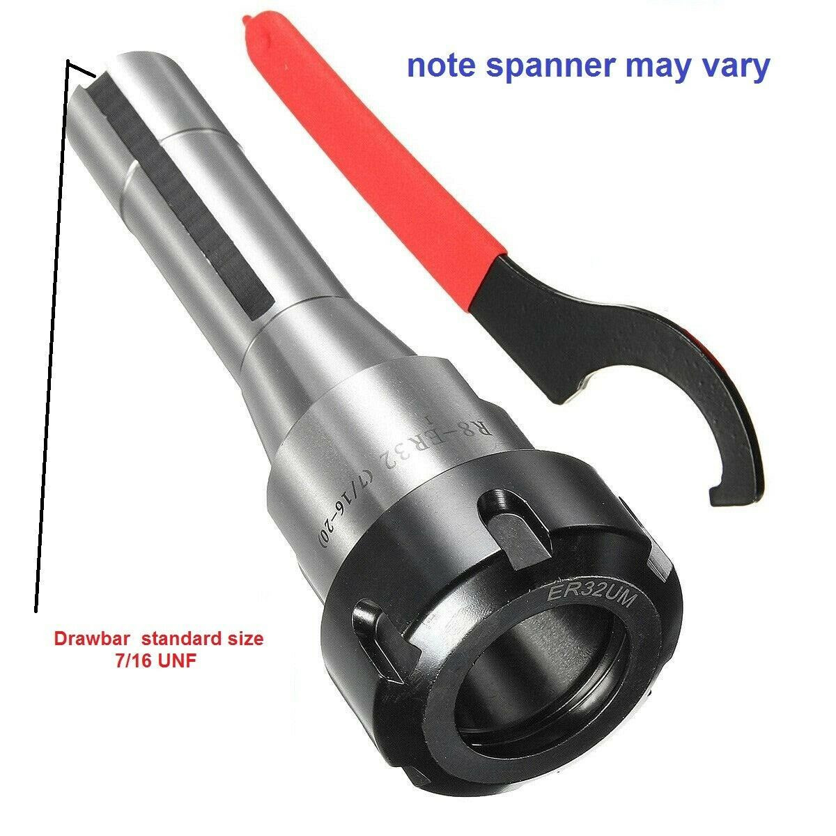 R8 ER32 Collet Chuck & Spanner [7/16" UNF Thread] Drawbar Back - LPR ...