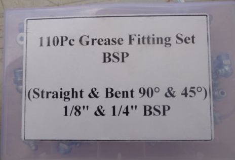 Grease Nipples bent straight 1/8 & 1/4 BSP threaded backs 110pc kit ...