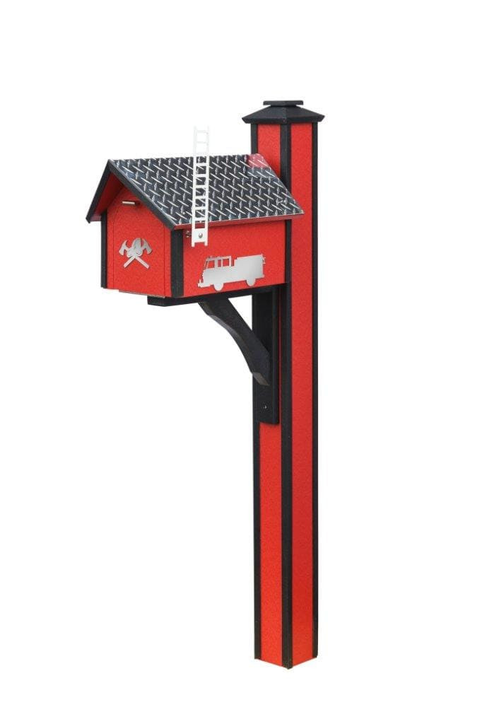 Deluxe Poly Mailbox with Fire Department Theme - Amish Handcrafted