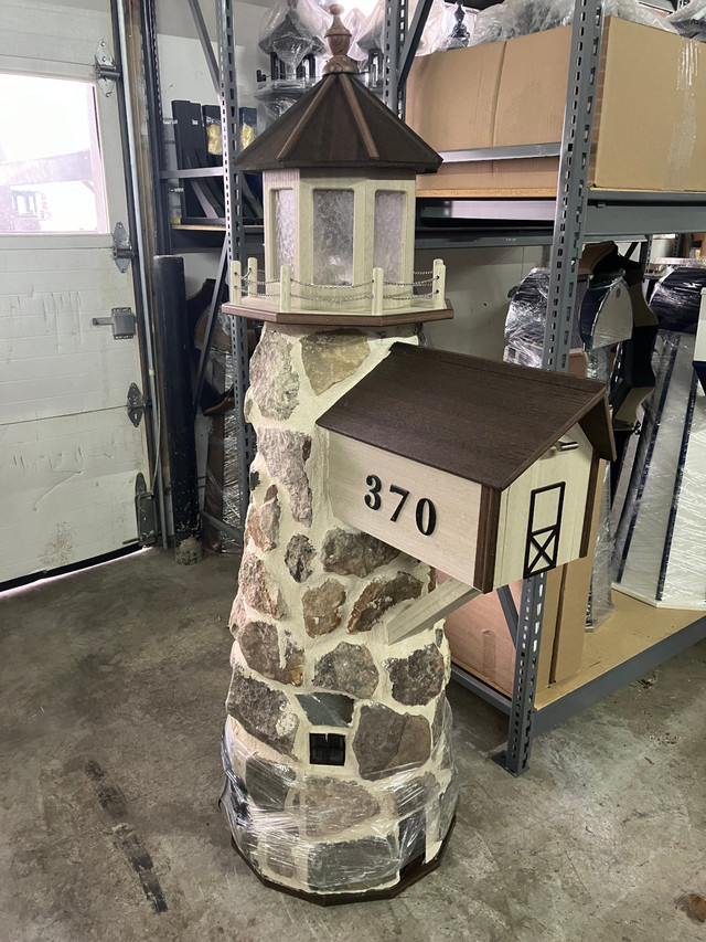 Amish Crafted Stone Garden Lighthouse Mailbox – Ships Free