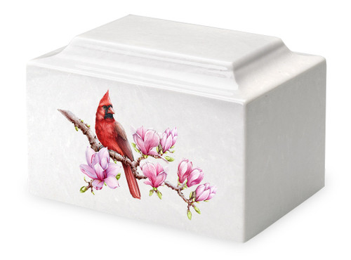 Cardinal & Hibiscus Cultured Marble Urn - Turner Memorial