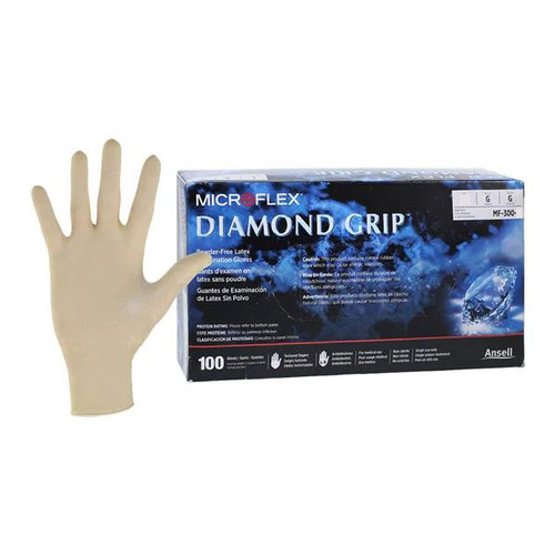 Microflex Diamond Grip Natural Latex Gloves -5 Sizes - 100/Box