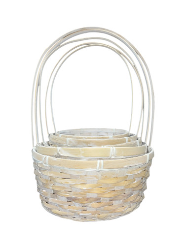 White Washed Rattan Handled Baskets Set of 20