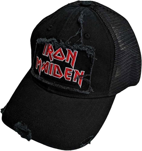 Iron Maiden Scuffed Logo Snapback Trucker Hat Adjustable Black ...