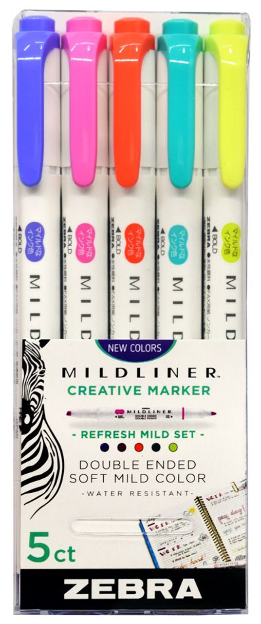 Zebra Mildliner Double Ended Highlighter 5 Pack Refresh Mild Set