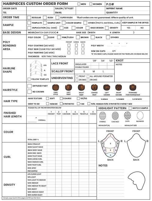 Download Hairpiece Custom Order Form | Hair Replacement Center