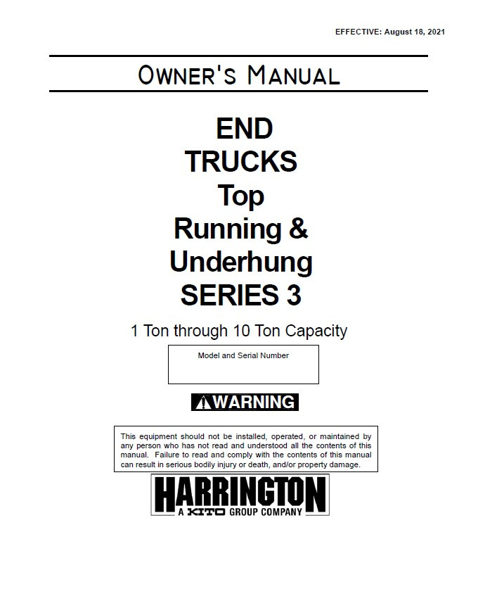 Harrington Series 3 Top & Underhung End Trucks Manual Rev 8/2021