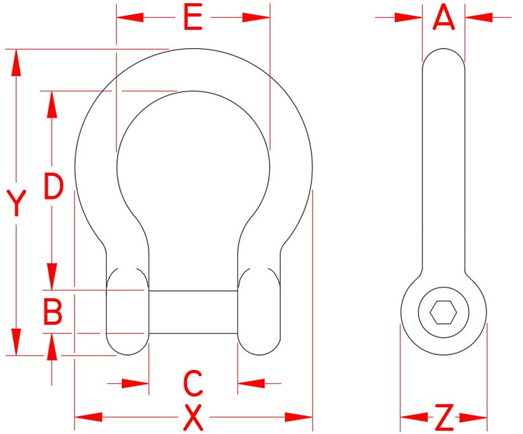 Suncor - 1/2" Bow Shackle 316 stainless with no Snag Pin S0116-NS13