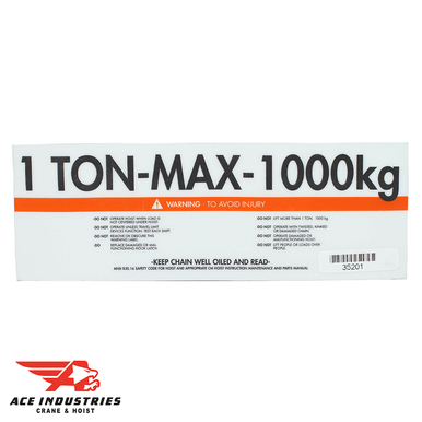 CM 1 Ton Capacity/Warning Label 35201 35201