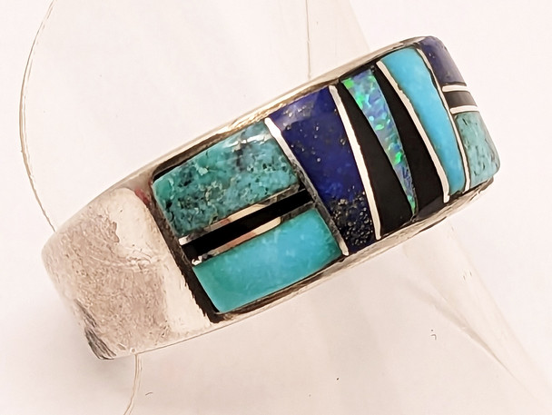 Lovely Modernist of Navajo Inlay Ring Collaboration work by CALVIN BEGAY