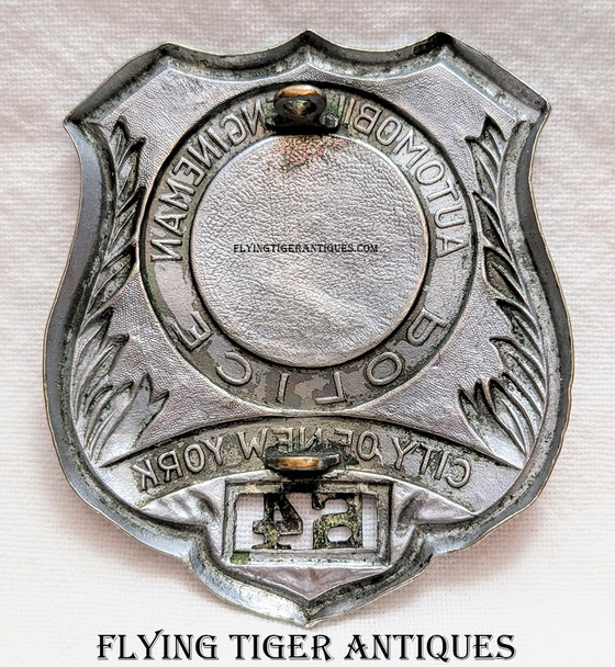 Great Early 20th C. Circa 1910s-1930s NYPD Automobile Engineman Badge # 64